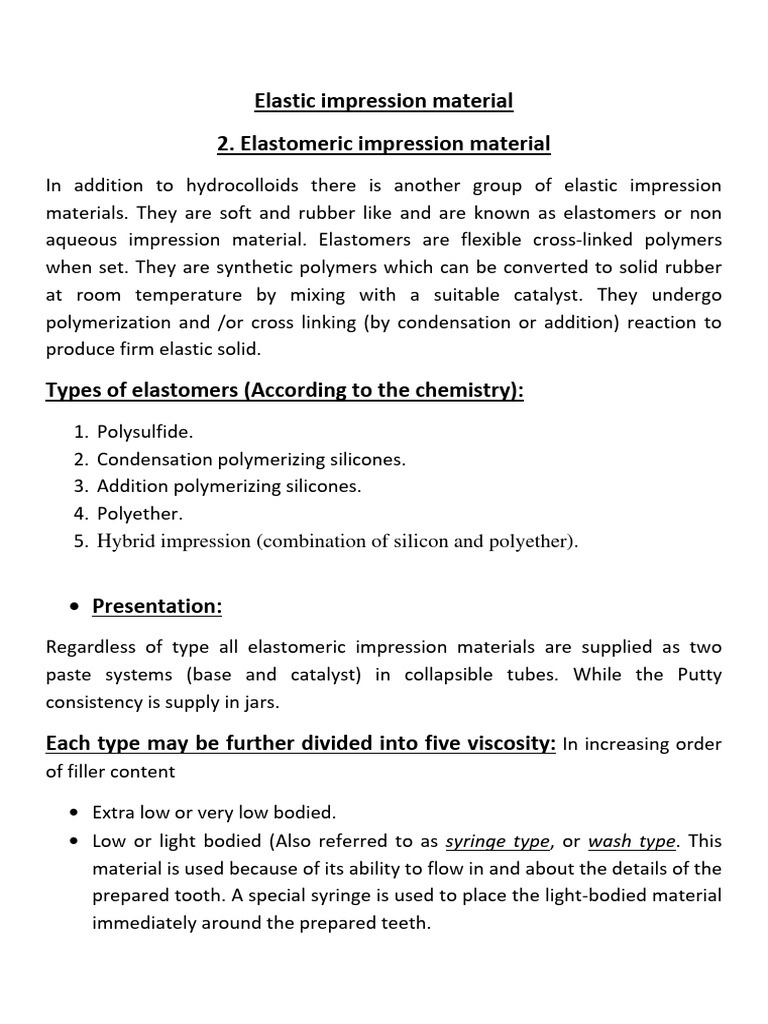 LEC 9 elastomeric impression | PDF | Materials | Chemical Substances