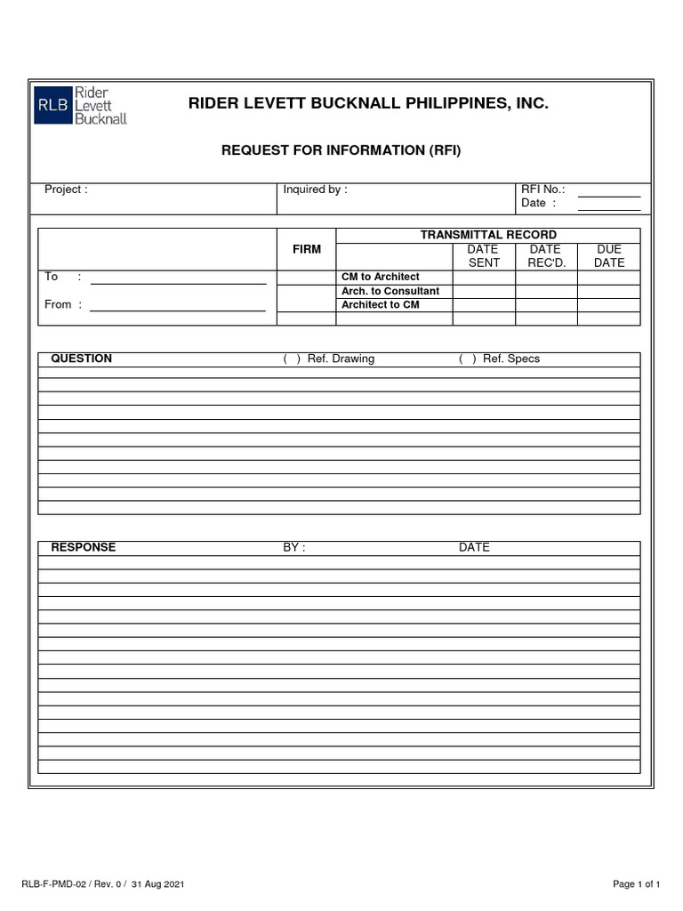 RLB-F-PMD-02 Request For Information (RFI) | PDF