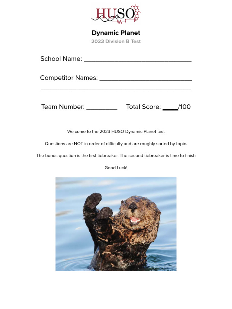 2023 Div B Dynamic Planet Test | PDF | Lake | River