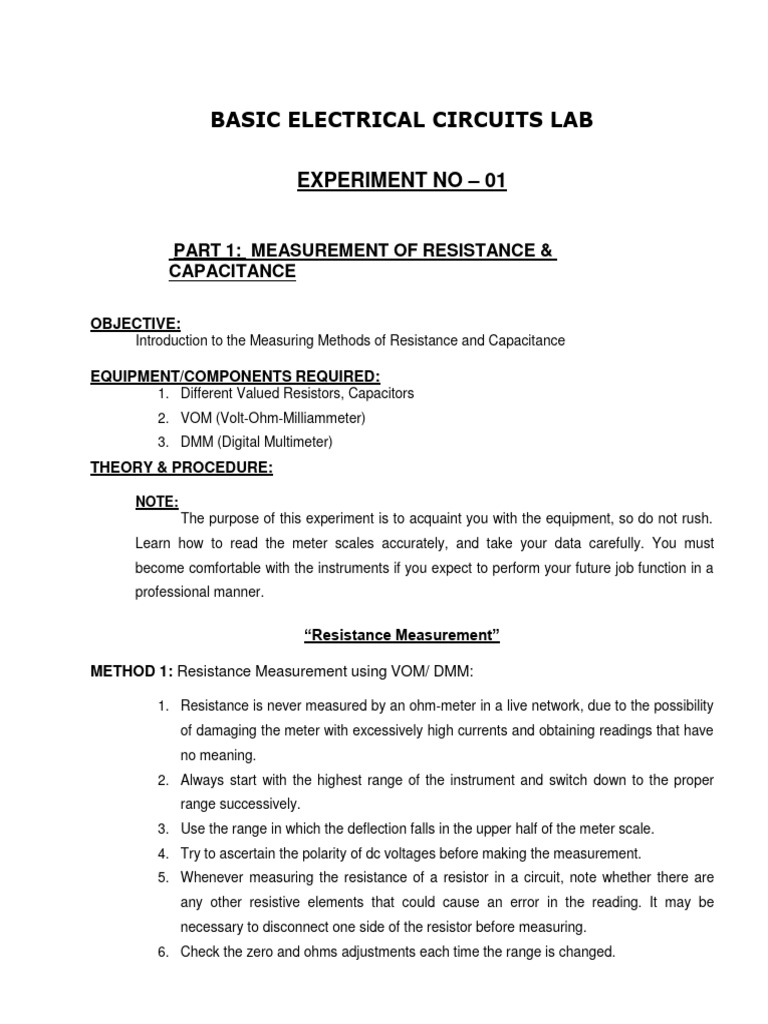 Experiment 1, 2-1 | PDF | Capacitor | Resistor