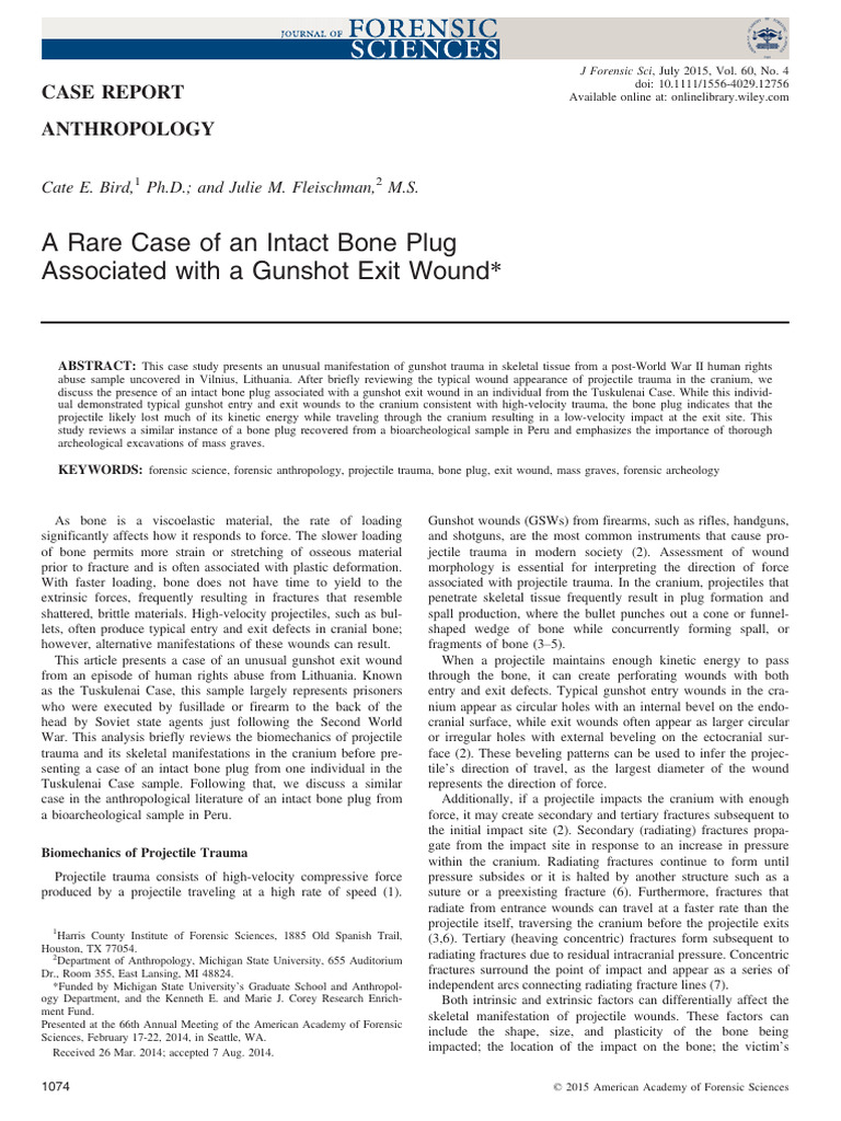 A Rare Case of An Intact Bone Plug Associated With A Gunshot Exit Wound ...