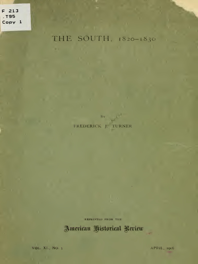 Frederick Jackson Turner - The South, 1820-1830 (1906) 2 | PDF ...