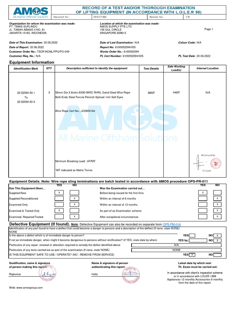05 Wire Rope 56mm X 6m (3 Length) SWL 44MT | PDF | Manufactured Goods