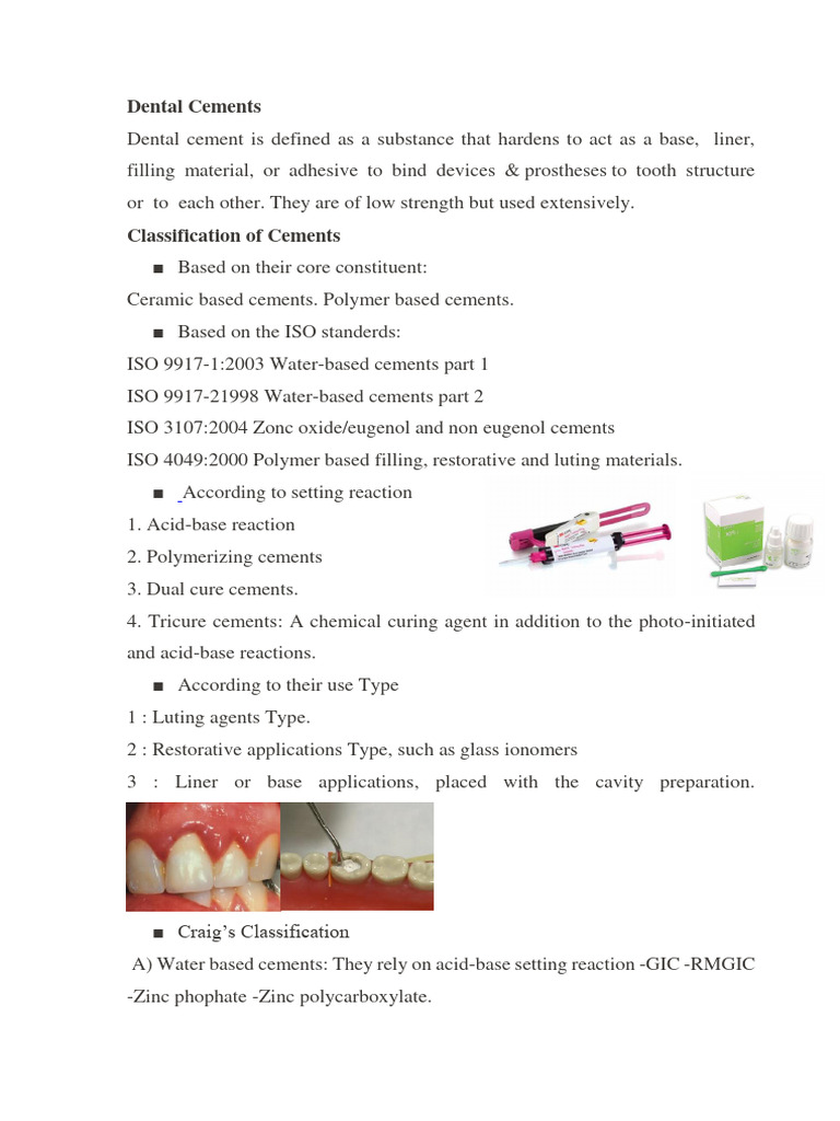 Comprehensive Guide to Dental Cements | PDF | Dental Composite | Chemistry