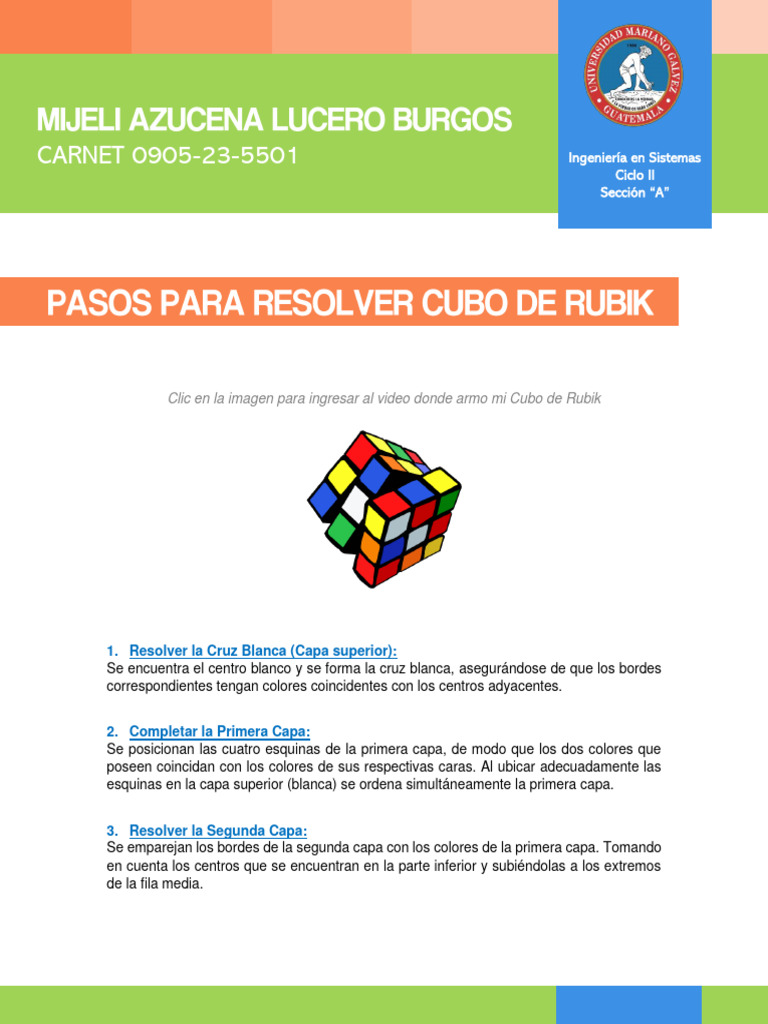 Pasos para Resolver Cubo Rubik 3x3 | PDF
