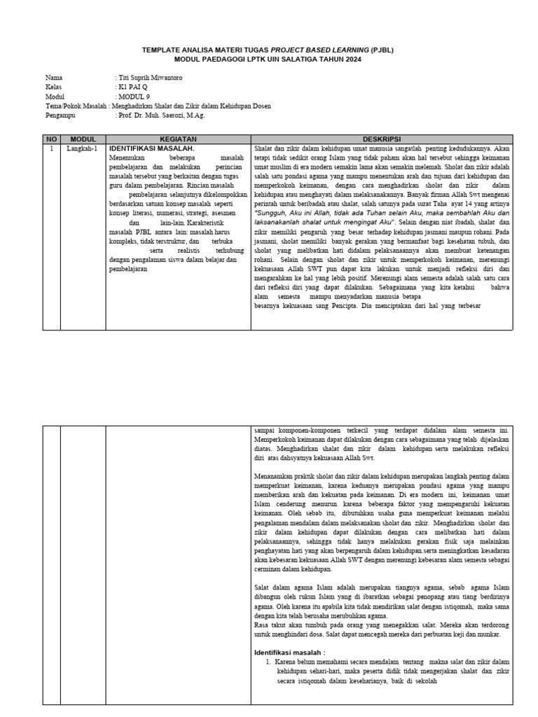 Suprih - Analisa Modul Pedagogi - PJBL-3 | PDF | Karier & Perkembangan