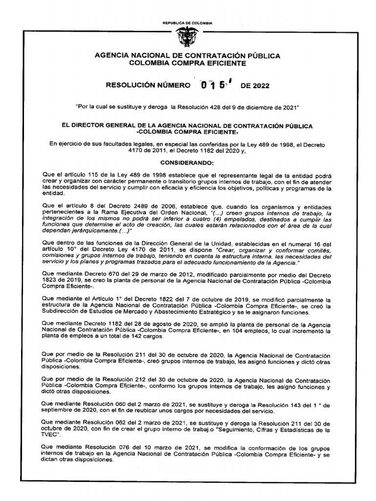 Resolucion 015 de 2022 Por La Cual Se Sustituye y Deroga La Resolucion ...