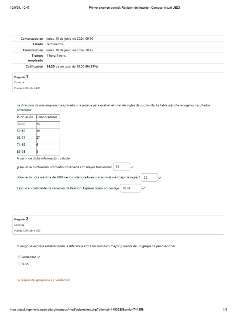 Primer Examen Parcial - Revisión Del Intento - Campus Virtual UEDi | PDF