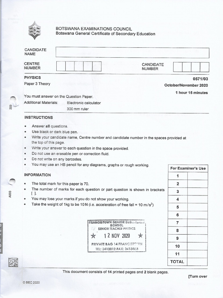 BGCSE PHYSICS PAPER 3 2020 | PDF
