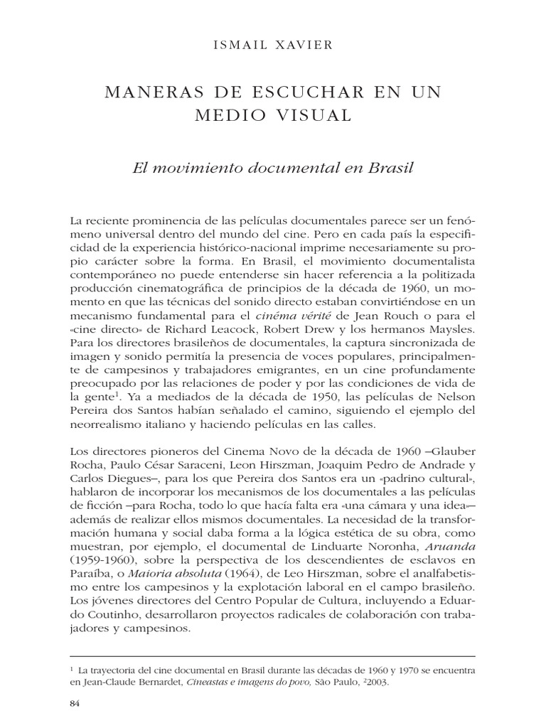 Ismail Xavier, Maneras de Escuchar en Un Medio Visual | PDF