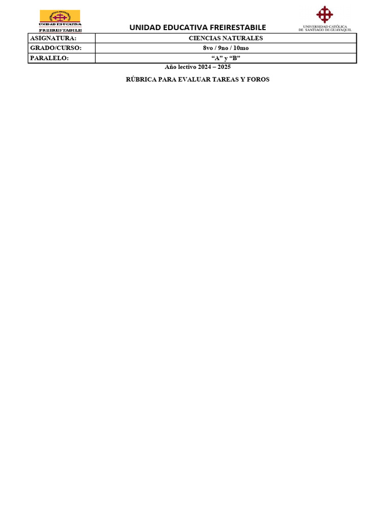 1 - Rubricas Generales Ciencias Naturales 2024 - 2025. Uefs ...