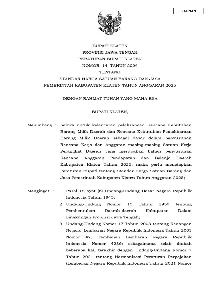 PERBUP - SHS No. 14 TH 2024 - TA 2025 | PDF