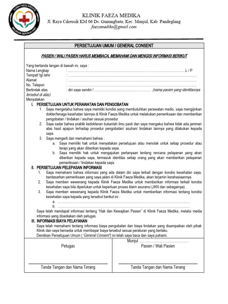 General Consent Klinik Faeza Medika | PDF
