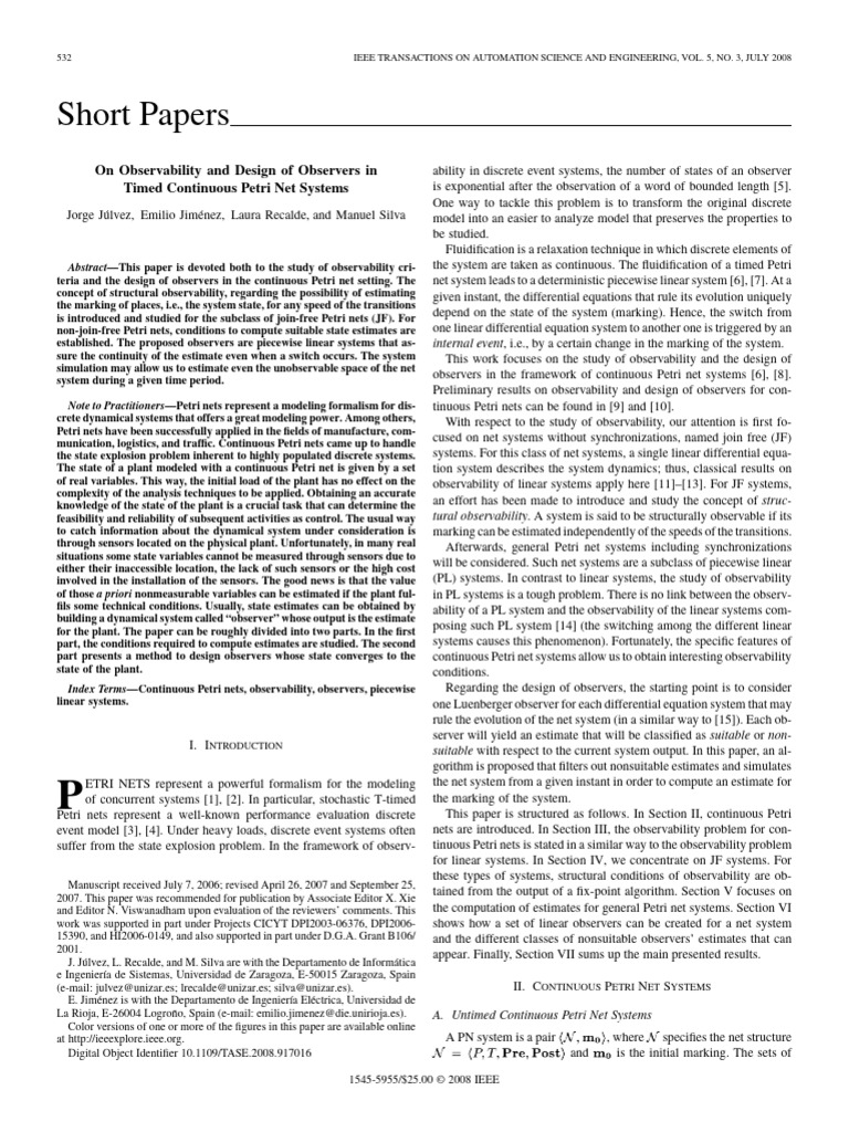 On_Observability_and_Design_of_Observers | PDF | System Of Linear Equations | Matrix (Mathematics)