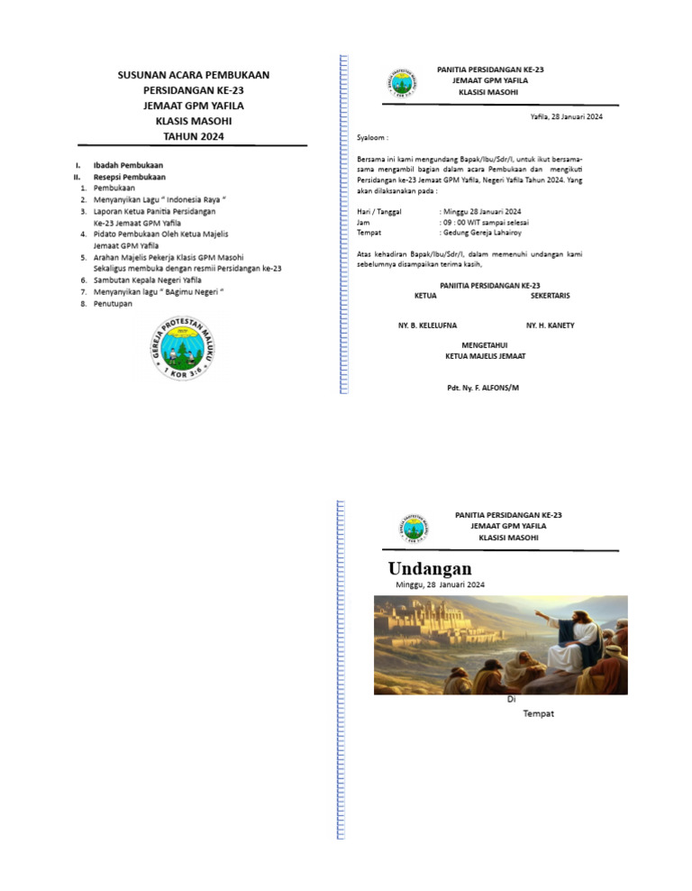 Undangan Pembukaan Persidangan GPM 2024 | PDF