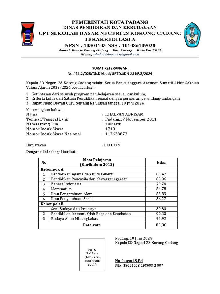 Contoh SKL SD k2013 - 2024 | PDF