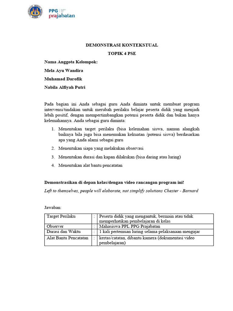 Demonstrasi Kontekstual Topik 4 Pse | PDF