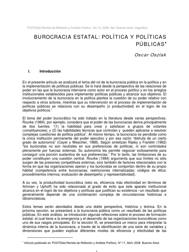 Buroc estatal y poíticas públicas Oscar Oszlak | PDF | Burocracia ...