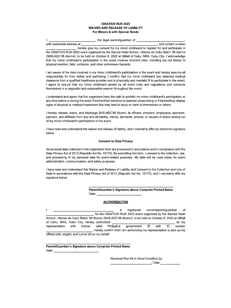Ignatius Run 2023_Waiver for Minors & With Special Needs | PDF