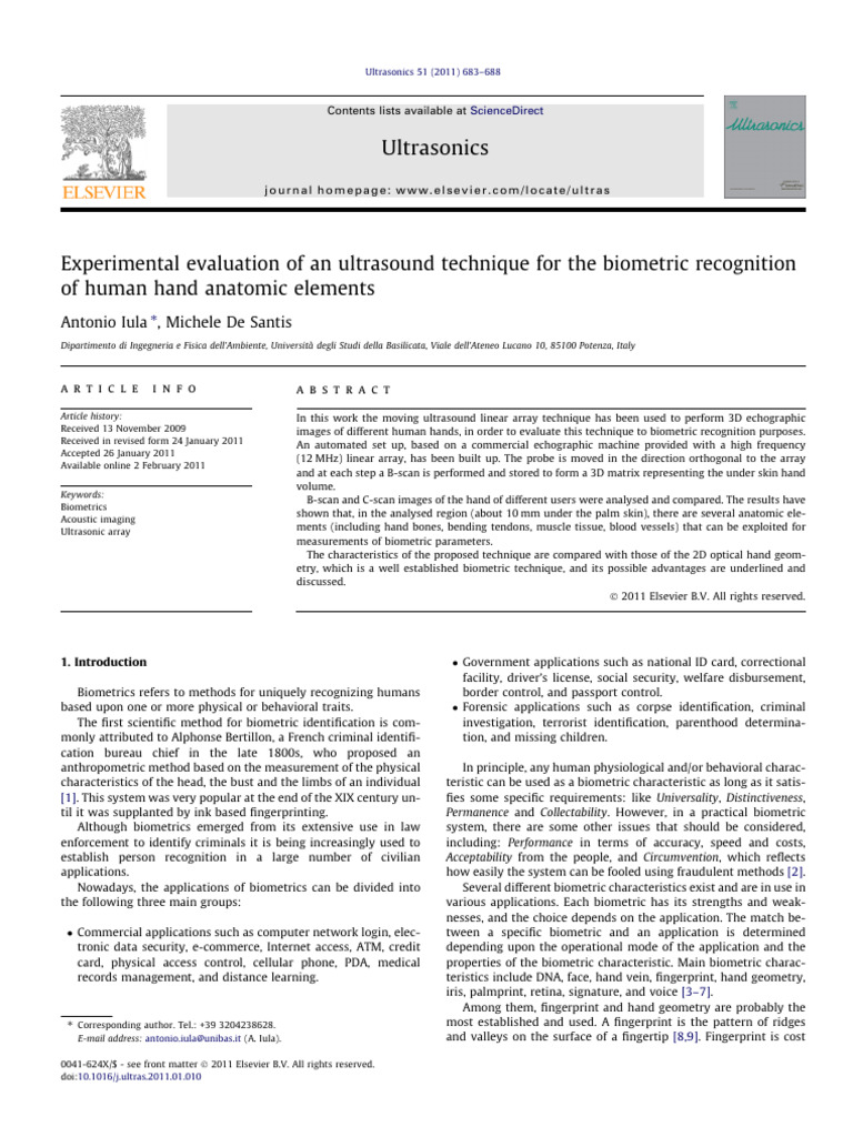 Experimental Evaluation Of An Ultrasound Technique For The Biometric