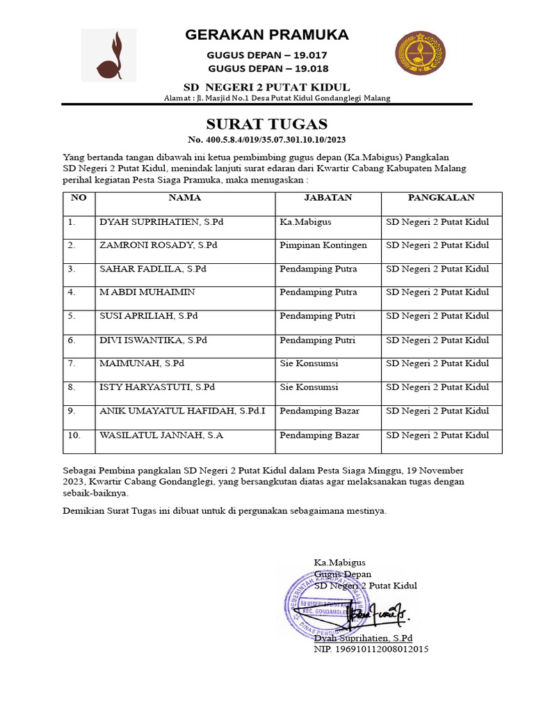 Surat Tugas Pesta Siaga Pramuka | PDF