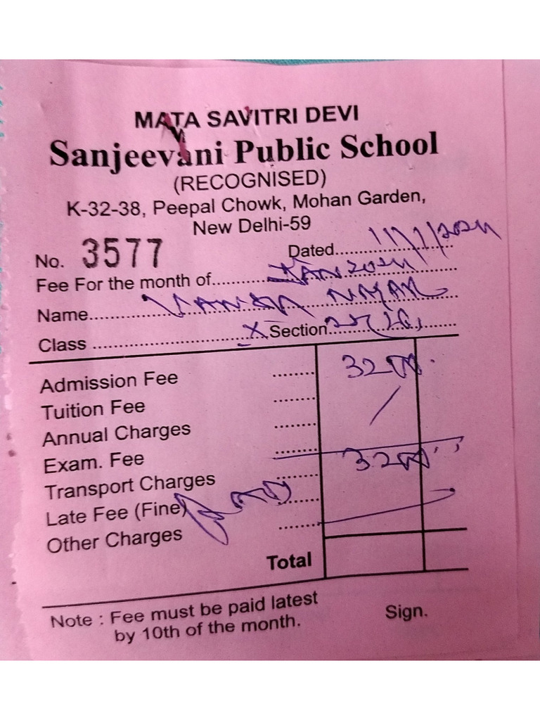 Vansh's Class X Fee Slips | PDF