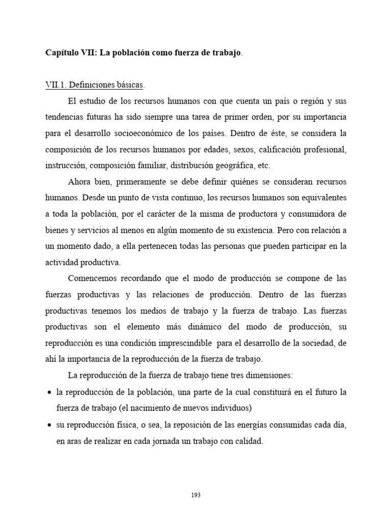 Capitulo VII (Fuerza de trabajo) | PDF | Desempleo | Empleo