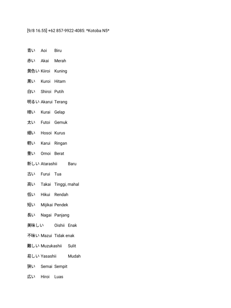 Kosakata n5 | PDF | Seni & Disiplin Bahasa