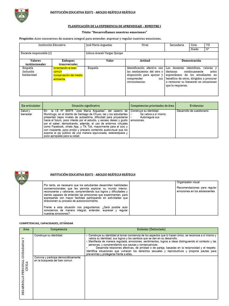 Eda N 01 DPCC-5 | PDF | Las emociones | Aprendizaje