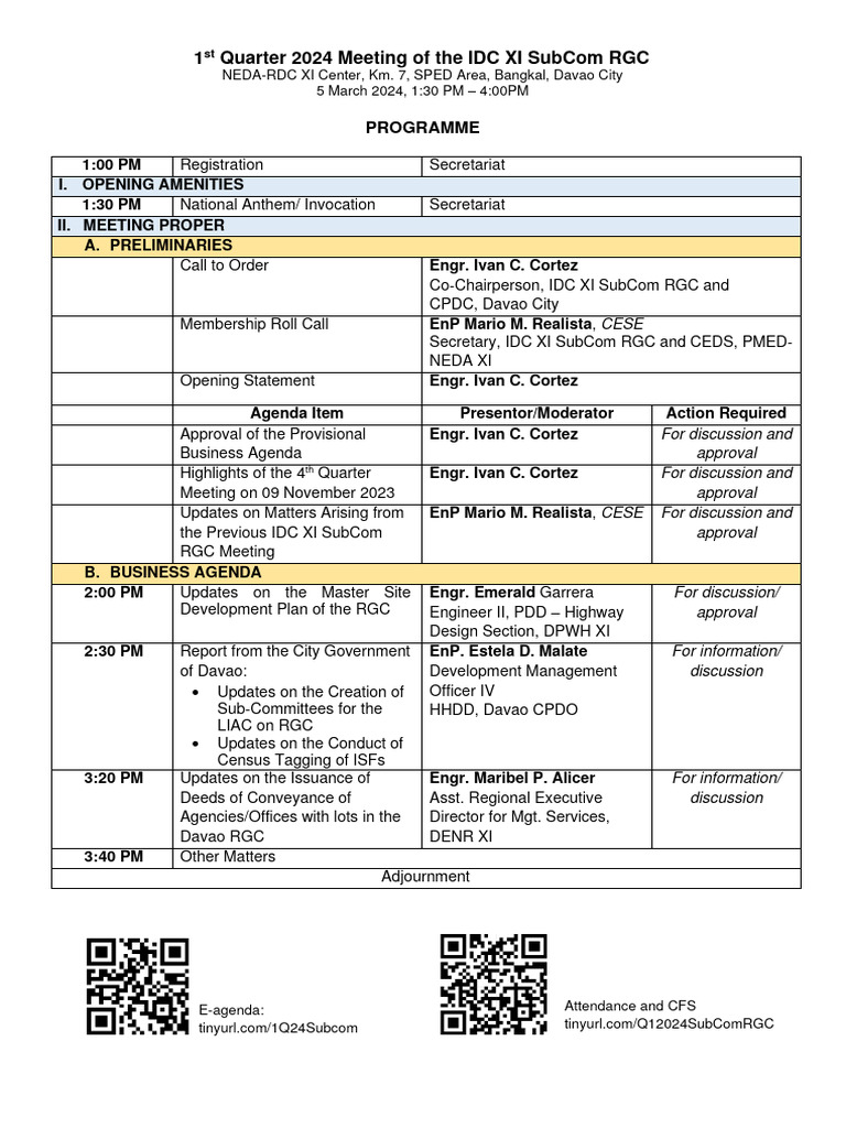 00 Program - 1Q 2024 IDC XI SubCom RGC Meeting | PDF | Home & Garden | Technology & Engineering