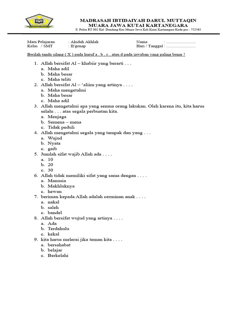 Soal Akidah KLS 2 Genap | PDF