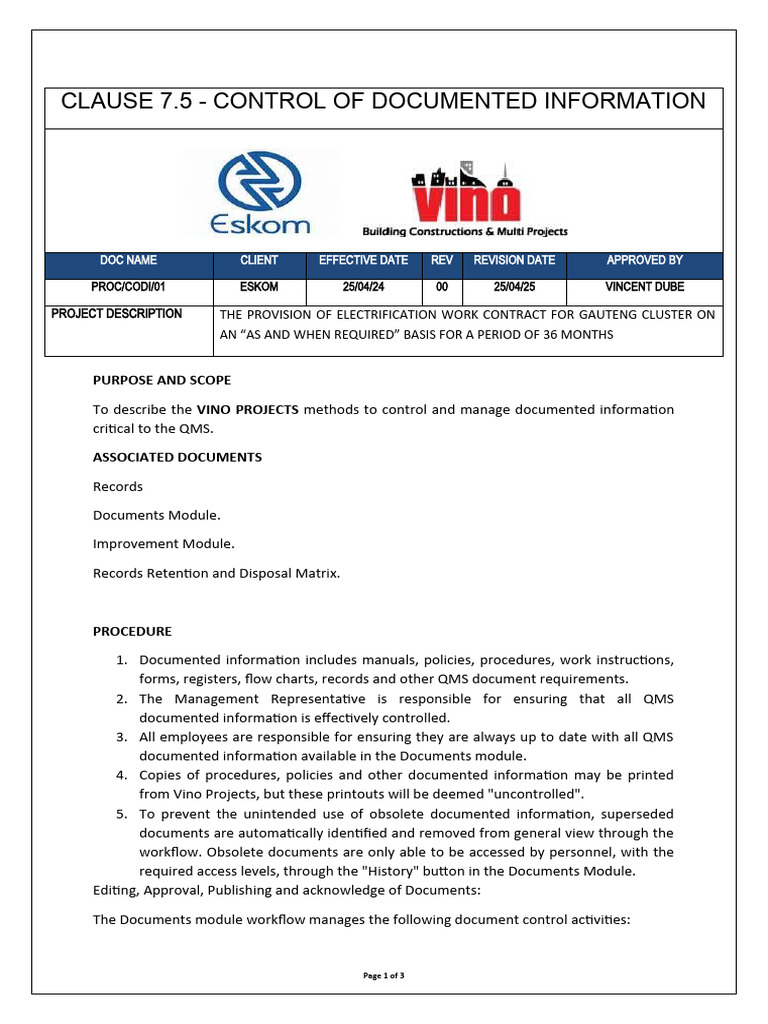 A5 Control of Documented Information | PDF | Backup | Quality ...