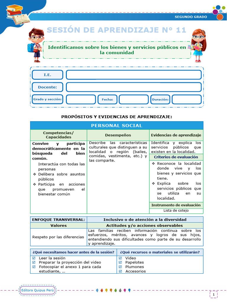 Sesiones de Aprendizaje - Semana 2 - UD V - Editora Quipus Perú | PDF | Evaluación | Aprendizaje