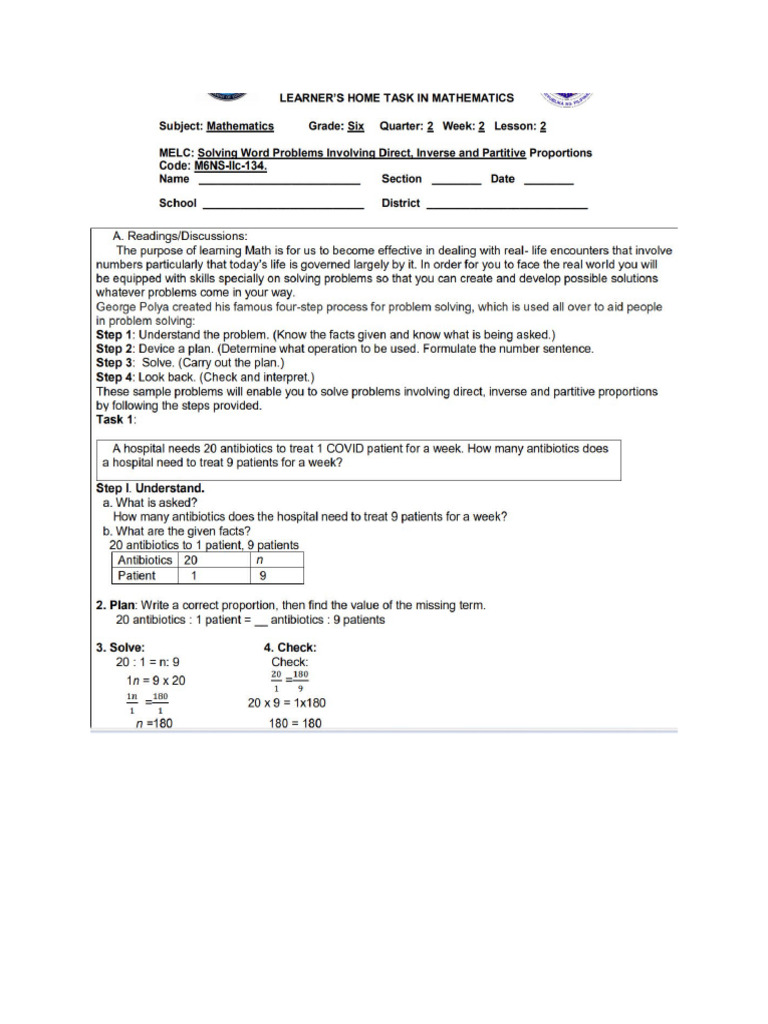 MATH 6 SLHT Q2 WEEK 2 | PDF