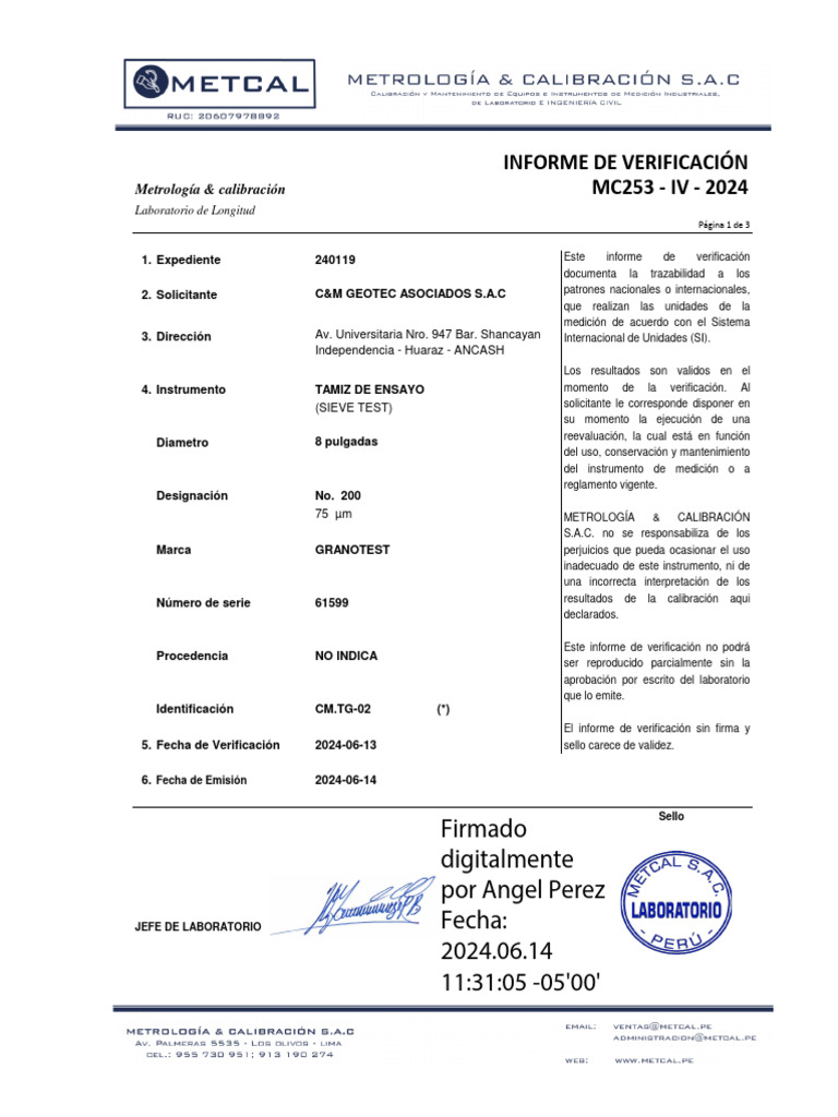 Tamiz 200 | PDF | Calibración | Metrología