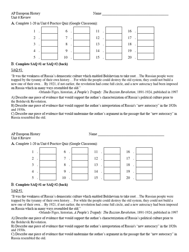 Unit 6 Review and SAQ's | PDF | Bolsheviks | Communism