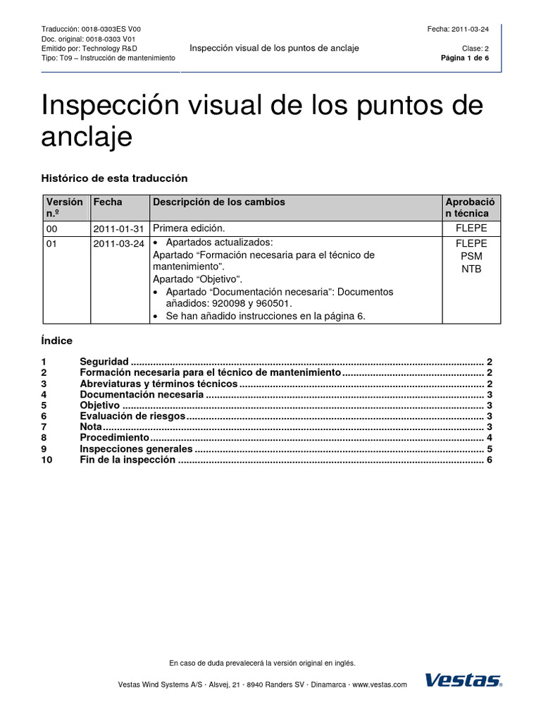 0018-0303ES V00 Inspección Visual de Los Puntos de Anclaje | PDF ...