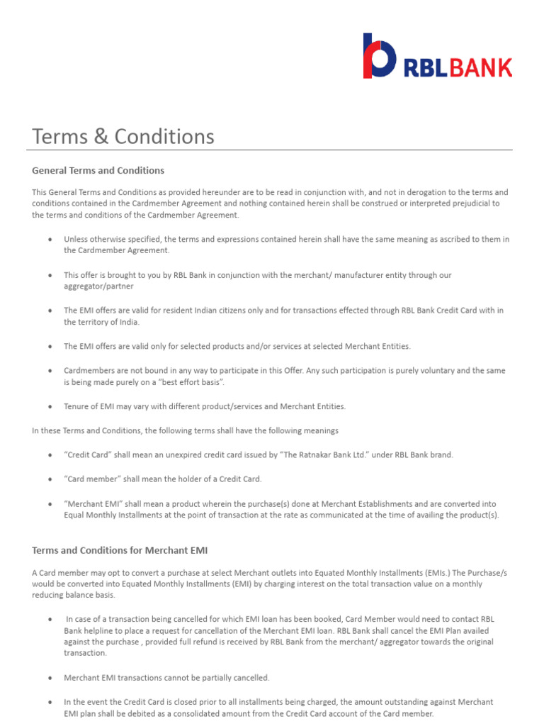 Merchant-EMI-Terms-and-Conditions | PDF | Credit Card | Banks
