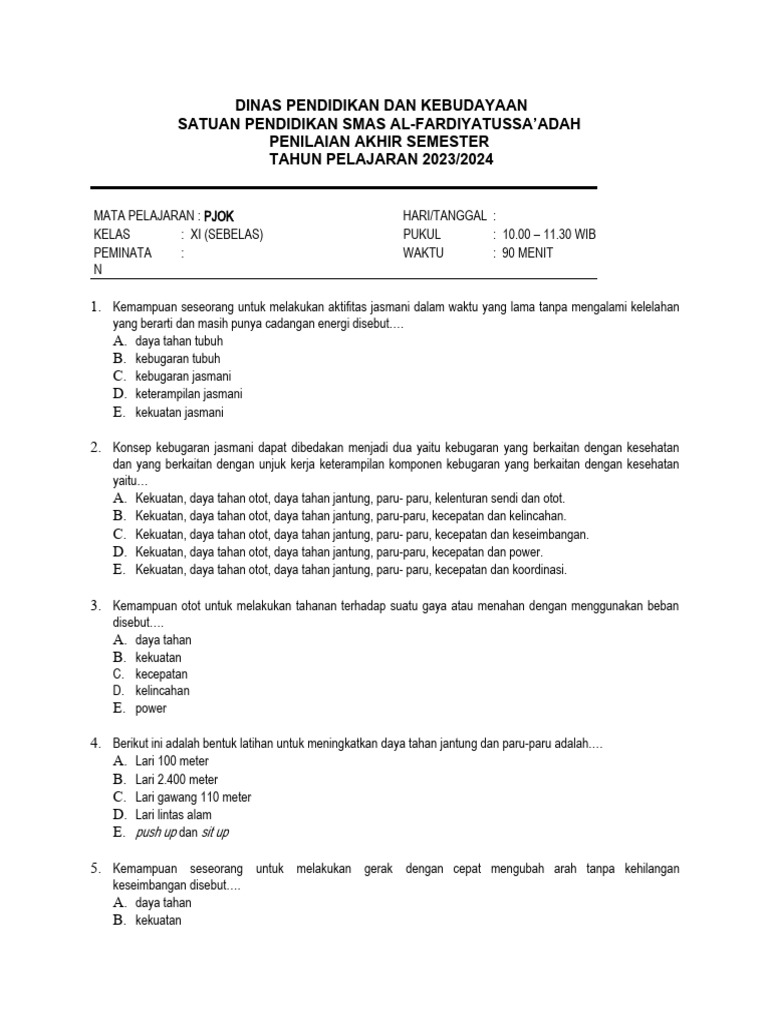 Soal Pjok Kelas 11 2024 | PDF