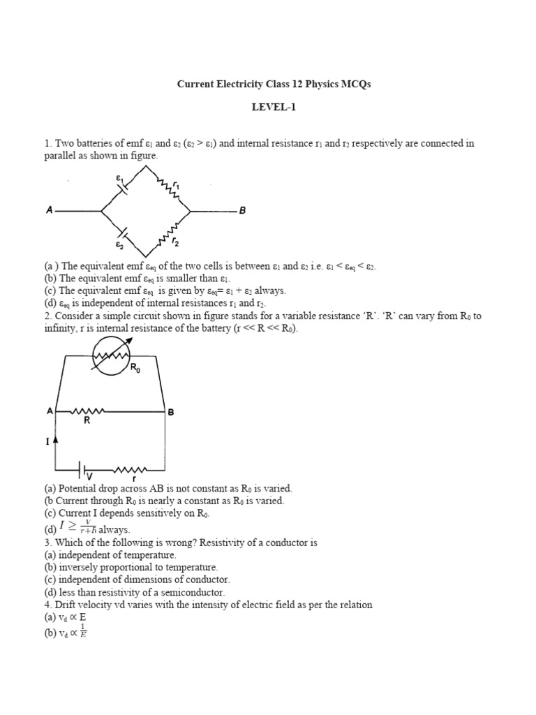 Assignment-1-CURRENT ELECTRICITY-XII | PDF | Electrical Resistance And Conductance | Physical ...
