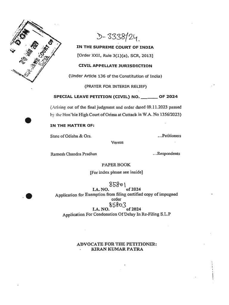Diary no. 3338 of 2024_State of Odisha v. Ramesh Chandra Pradhan | PDF | Judgment (Law) | Appeal