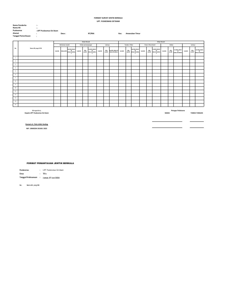 Form Pemantauan Jentik Berkala Puskesmas | PDF