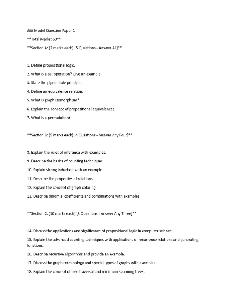 Discrete Mathematics Model Question Papers | PDF | Mathematical Logic ...