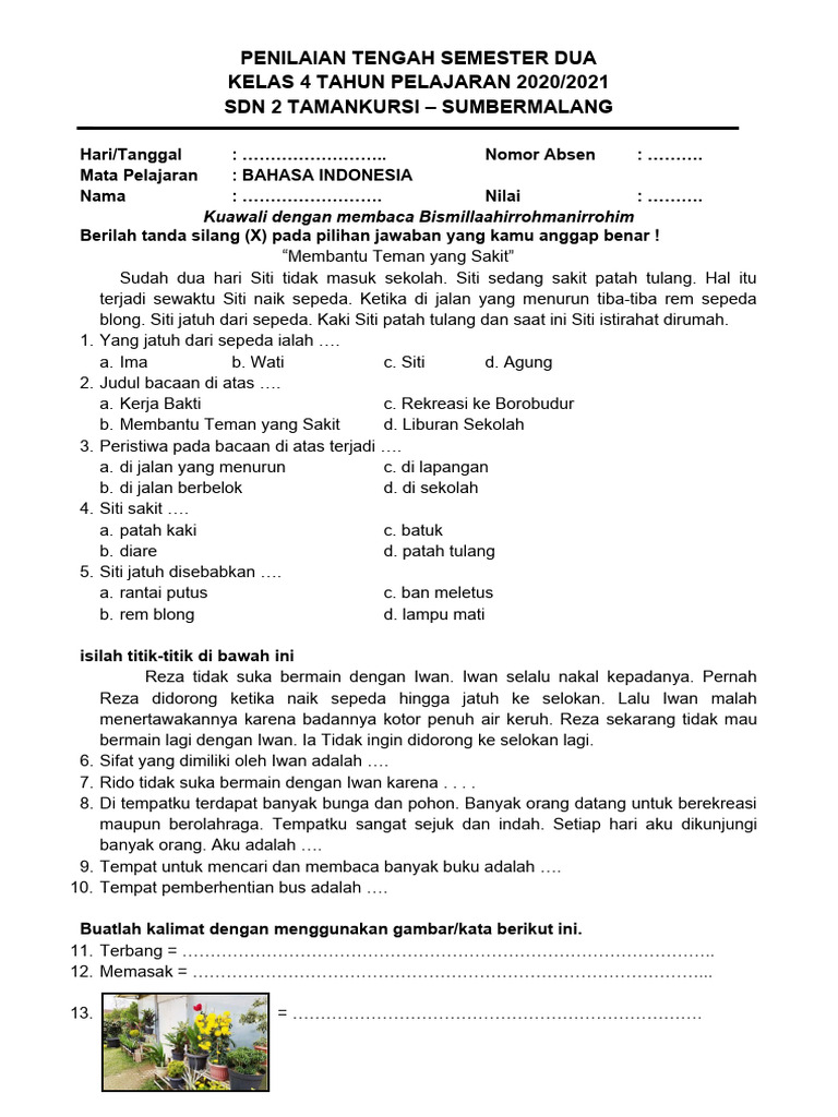 PTS Bindo Genap | PDF | Olahraga & Rekreasi | Seni & Disiplin Bahasa