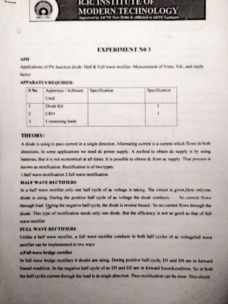 Experiment 03 | PDF | Rectifier | Diode