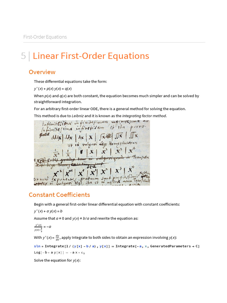 Lesson 05 Linear First Order Equations Pdf Equations Ordinary Differential Equation