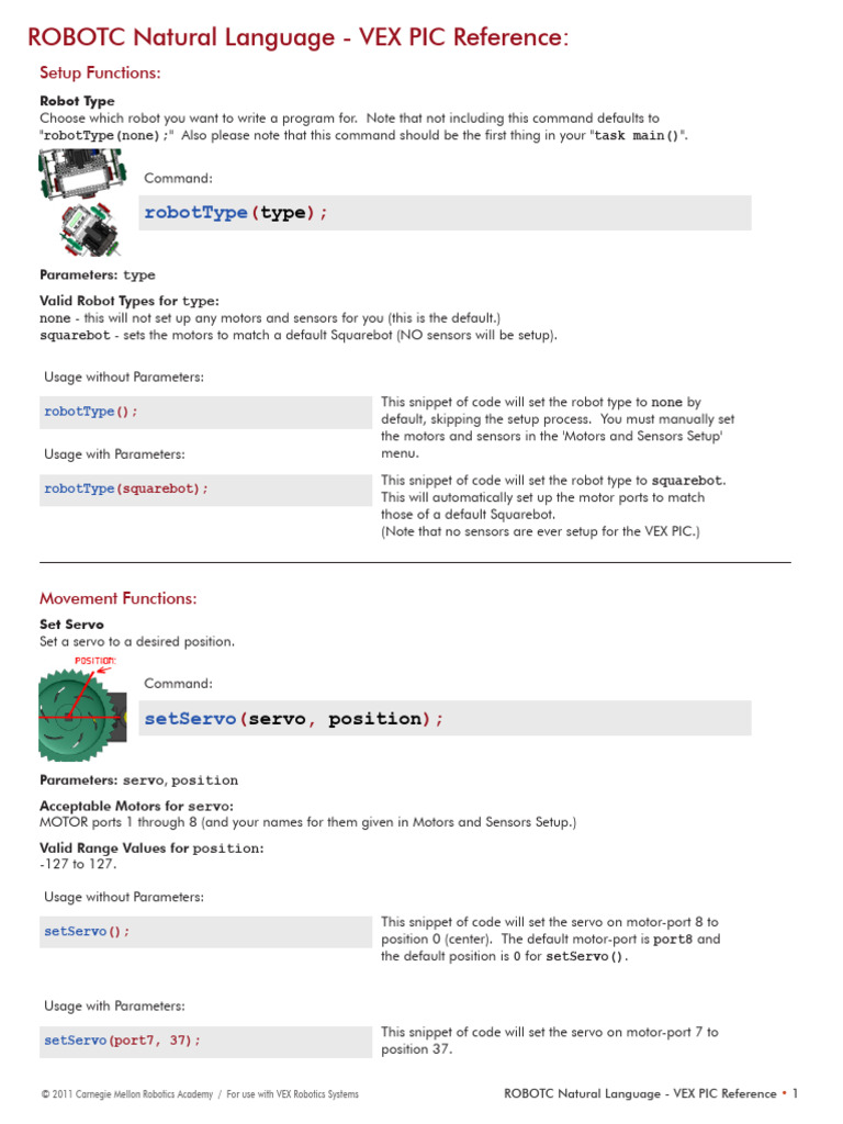VEX PIC ROBOTC Programming Guide | PDF | Parameter (Computer Programming) | Robotics