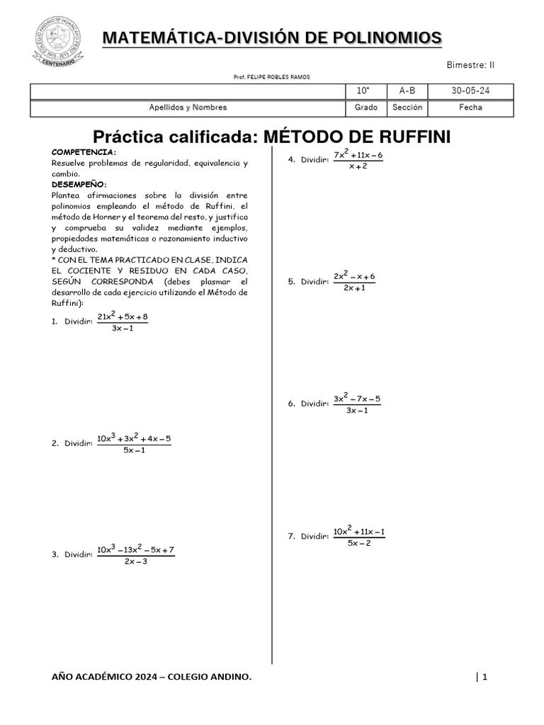 Método Ruffini | PDF | Análisis matemático | Matemáticas