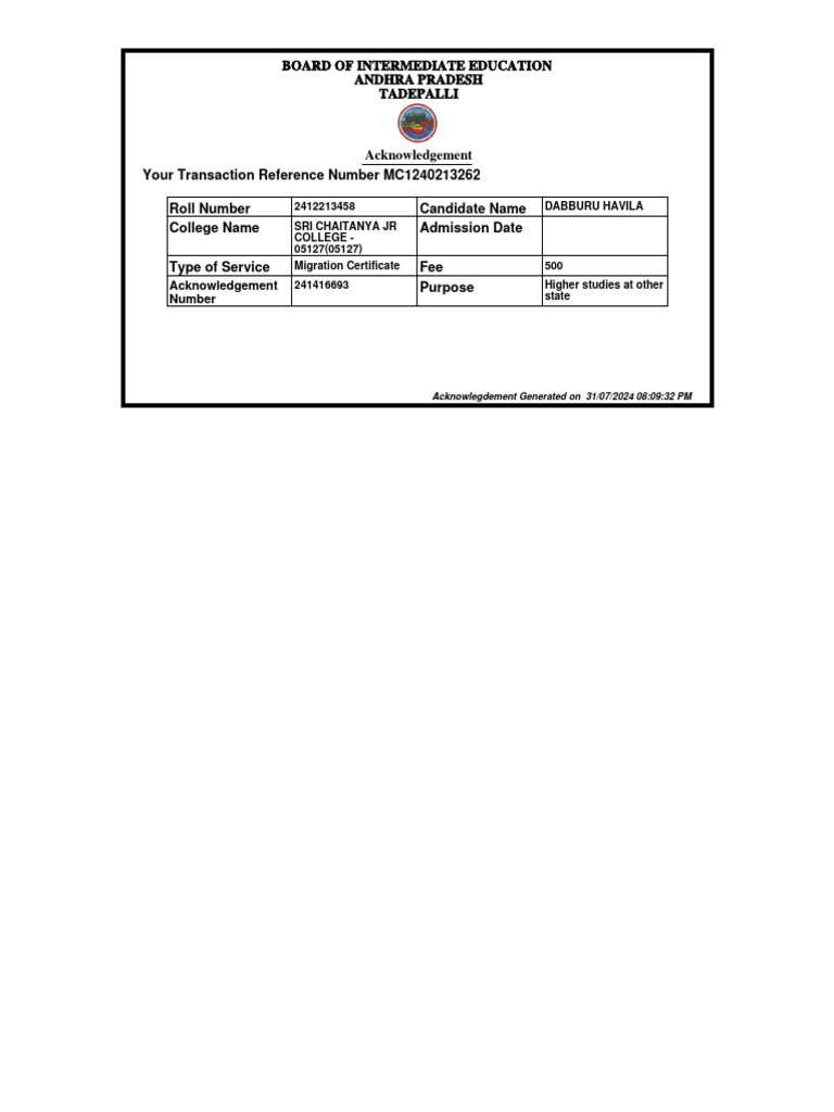 College Migration Certificate Reference | PDF