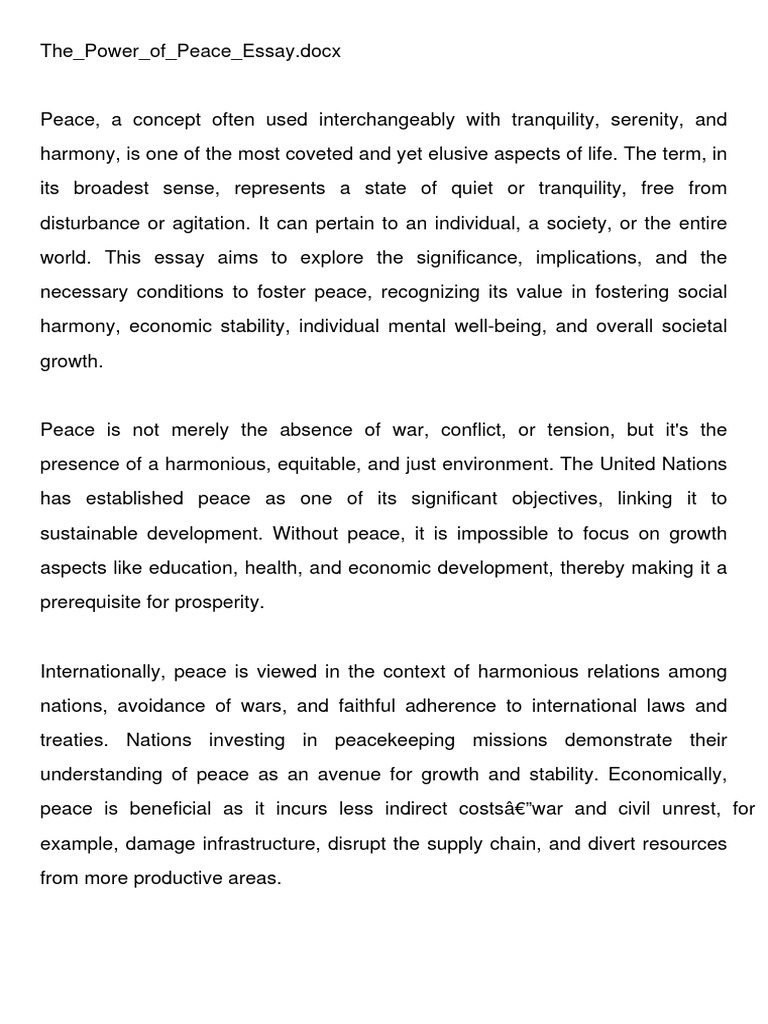 The Power of Peace Essay | PDF | Peace | Sustainability